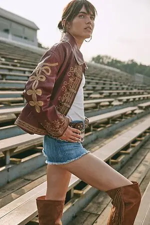 Free People Lana Leather Jacket - Brick Wall