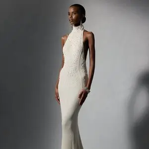 Ralph Lauren Embroidered Halter Evening Dress