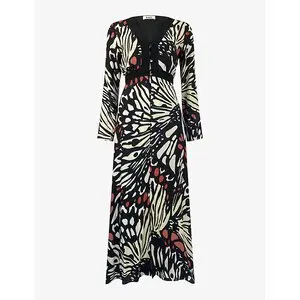 RO&ZO Butterfly-print V-neck Maxi Dress
