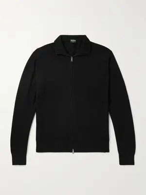 Zegna Logo-embroidered Cashmere And Silk-blend Cardigan - Black