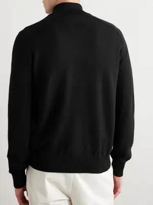 Zegna Logo-embroidered Cashmere And Silk-blend Cardigan - Black