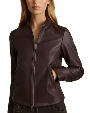 REISS Allie Leather Moto Jacket - Berry