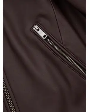 REISS Allie Leather Moto Jacket - Berry