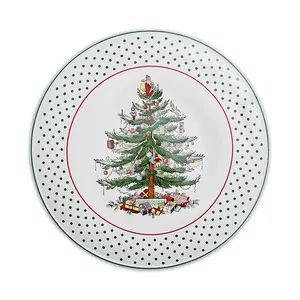 SPODE Christmas Tree Polka Dot Cake Plate - Green