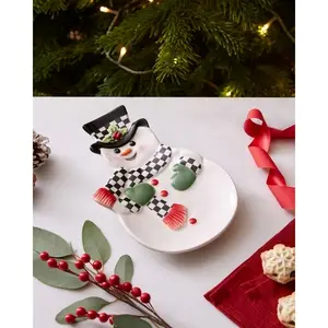 SPODE Christmas Tree Black And White Snowman Dish