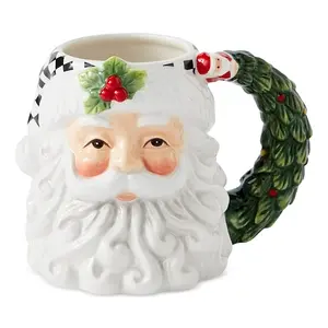 SPODE Christmas Tree Black And White Santa Mug - Green
