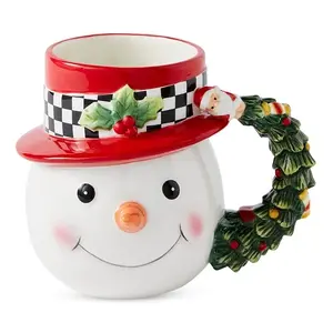 SPODE Christmas Tree Black And White Snowman Mug - Green