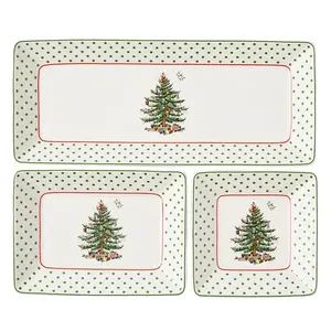 SPODE Christmas Tree Polka Dot 3-piece Nesting Tray Set - Green