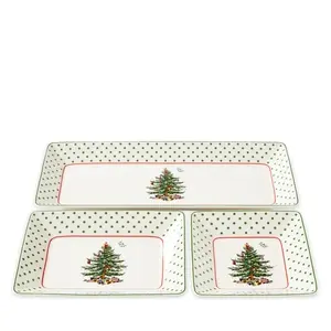 SPODE Christmas Tree Polka Dot 3-piece Nesting Tray Set