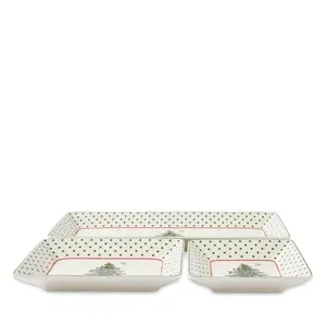 SPODE Christmas Tree Polka Dot 3-piece Nesting Tray Set