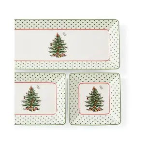 SPODE Christmas Tree Polka Dot 3-piece Nesting Tray Set