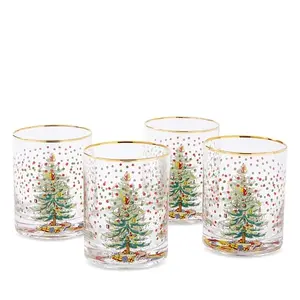 SPODE Christmas Tree Polka Dot Double Old Fashioned Glass, Set Of 4 - Green