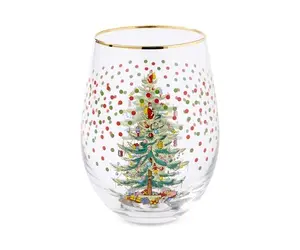 SPODE Christmas Tree Polka Dot Stemless Wine Glass, Set Of 4