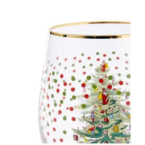 SPODE Christmas Tree Polka Dot Stemless Wine Glass, Set Of 4