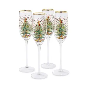 SPODE Christmas Tree Polka Dot Champagne Flute, Set Of 4 - Green