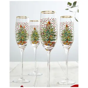 SPODE Christmas Tree Polka Dot Champagne Flute, Set Of 4