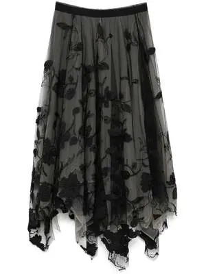 MARC LE BIHAN Sequin-embellished Floral-appliqué Skirt - Grey