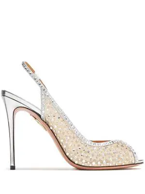 AQUAZZURA 105mm Crystal Lover Sandals - Neutrals