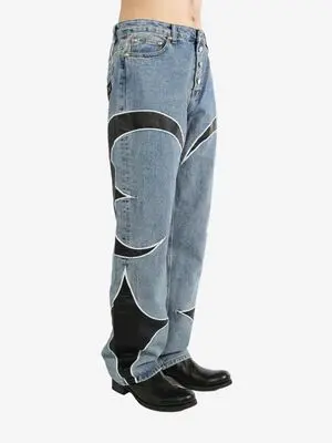 THUG CLUB Leather Panelled Jeans - Blue
