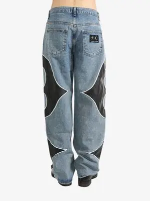 THUG CLUB Leather Panelled Jeans - Blue