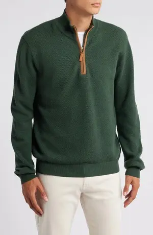 Lorenzo Uomo Merino Wool & Cashmere Quarter Zip Sweater - Juniper