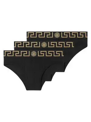 Versace 3-pack Greca Logo Cotton-blend Brief Set Black Gold