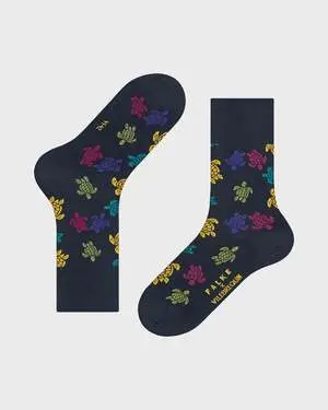 Vilebrequin X Falke Crew Socks With Turtle Motif - Blue