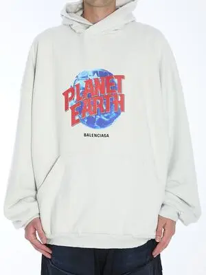 Balenciaga Planet Earth Printed Hoodie - White