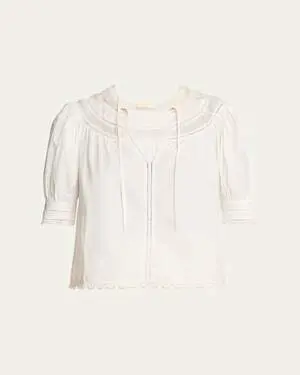 Ulla Johnson Ulla Johnson Dylan Lace-Inset Cotton Top - Cowrie