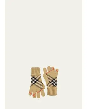Burberry Check Cashmere-blend Gloves - Sand