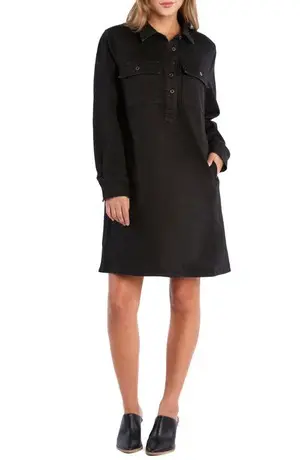 WASH LAB DENIM Blakely Popover Long Sleeve Denim Dress - Denim Black