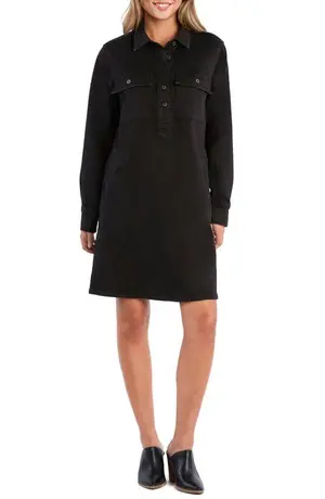 WASH LAB DENIM Blakely Popover Long Sleeve Denim Dress - Denim Black
