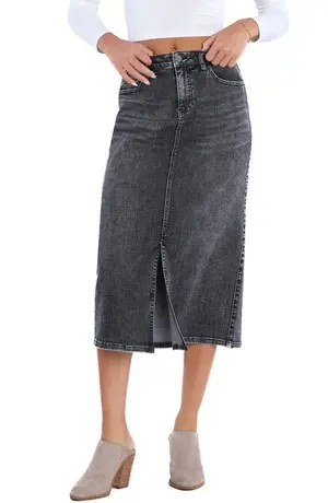WASH LAB DENIM Mallory Denim Midi Skirt - Black Sesame