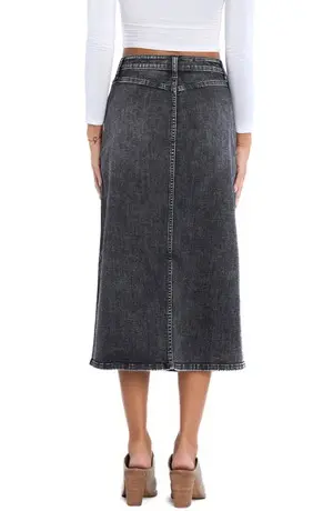 WASH LAB DENIM Mallory Denim Midi Skirt - Black Sesame