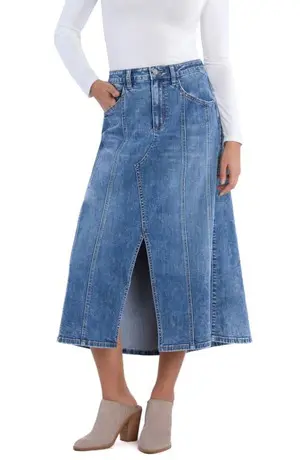 WASH LAB DENIM Justine Midi Skirt - Blue Lake