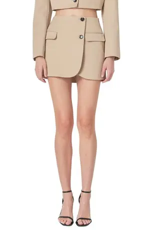 GREY LAB Tailored Wrap Mini Skirt - Beige