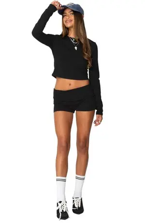 EDIKTED Meg Stretch Cotton Crop Top - Black