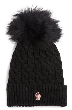 Moncler Fair Isle Beanie With Faux Fur Pompom