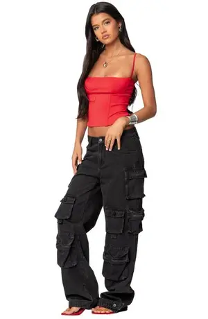 EDIKTED Juno Corset Crop Camisole - Red