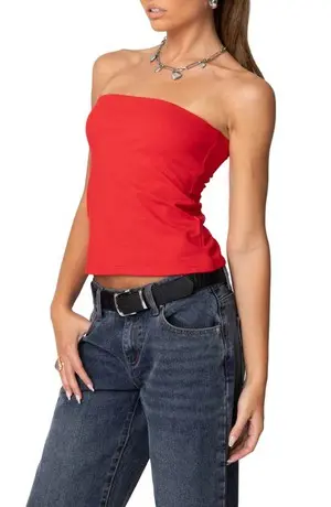 EDIKTED Stretch Cotton Tube Top - Red