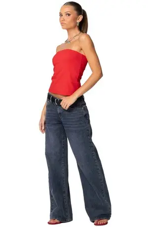 EDIKTED Stretch Cotton Tube Top - Red