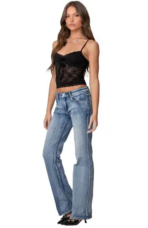 EDIKTED Semisheer Lace Crop Camisole - Black