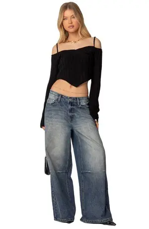 EDIKTED Cold Shoulder Crop Sweater