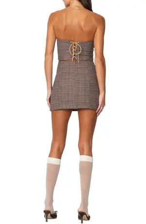 EDIKTED Strapless Plaid Minidress