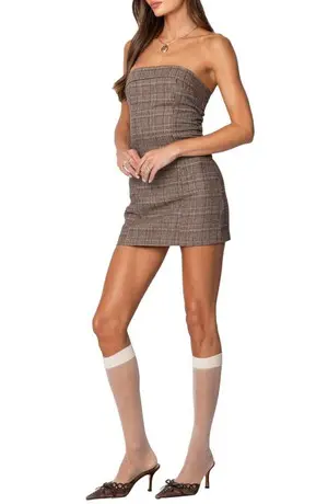 EDIKTED Strapless Plaid Minidress