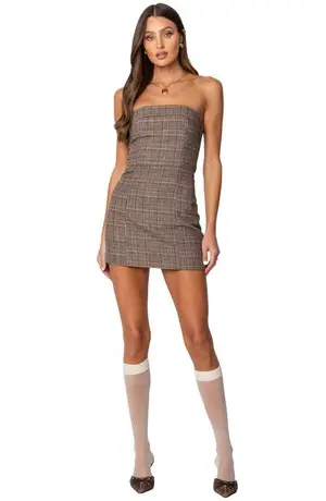EDIKTED Strapless Plaid Minidress
