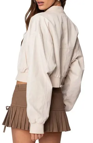 EDIKTED Zarria Cropped Bomber Jacket - Beige