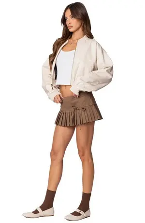 EDIKTED Zarria Cropped Bomber Jacket - Beige