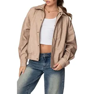 EDIKTED Mori Oversize Faux Leather Jacket - Beige