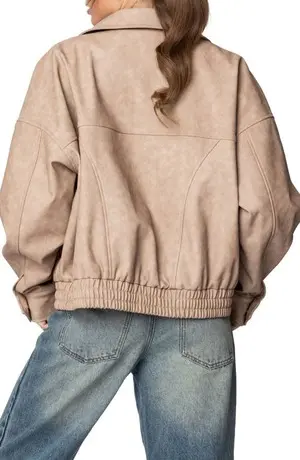 EDIKTED Mori Oversize Faux Leather Jacket - Beige